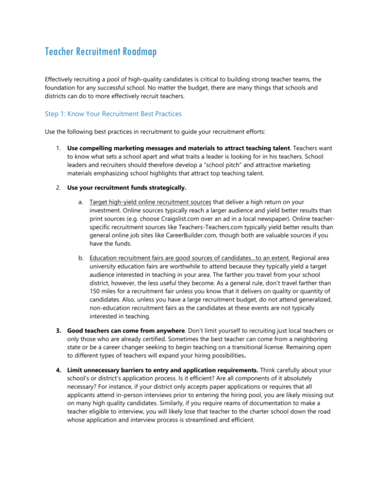Teacher Recruitment Roadmap