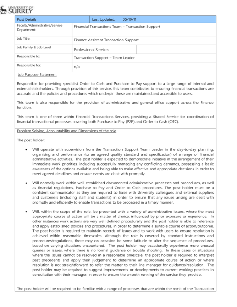 Faculty Administrative Service Department 