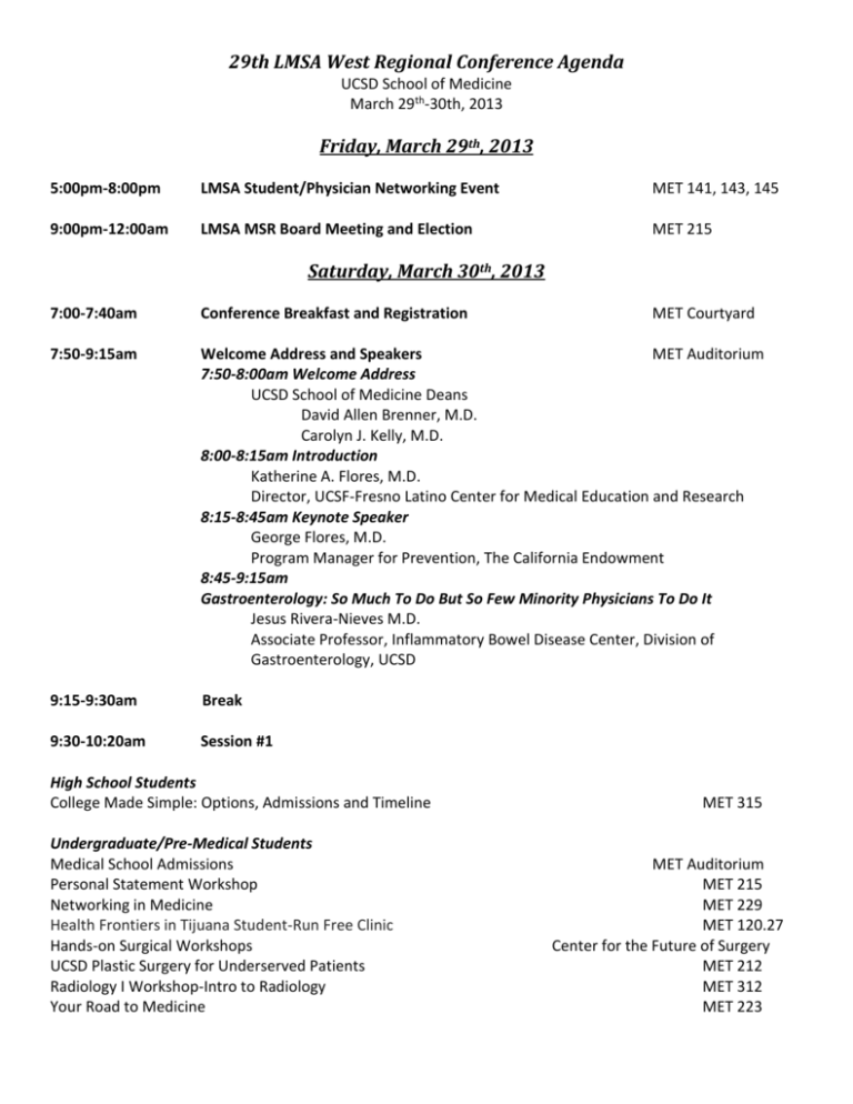 29th LMSA West Regional Conference Agenda