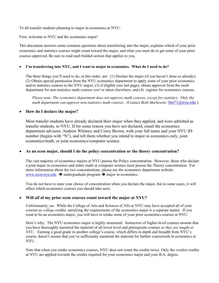 NYU Economics Transfer Guide