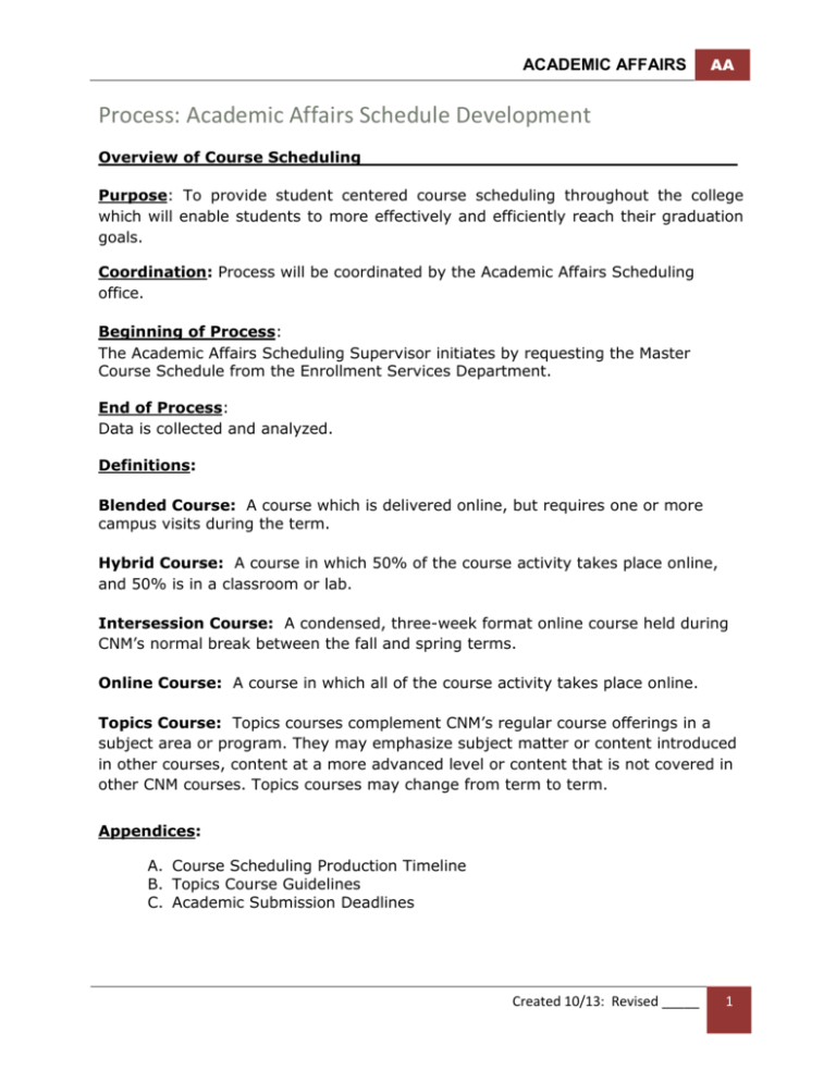 Process: Academic Affairs Schedule Development