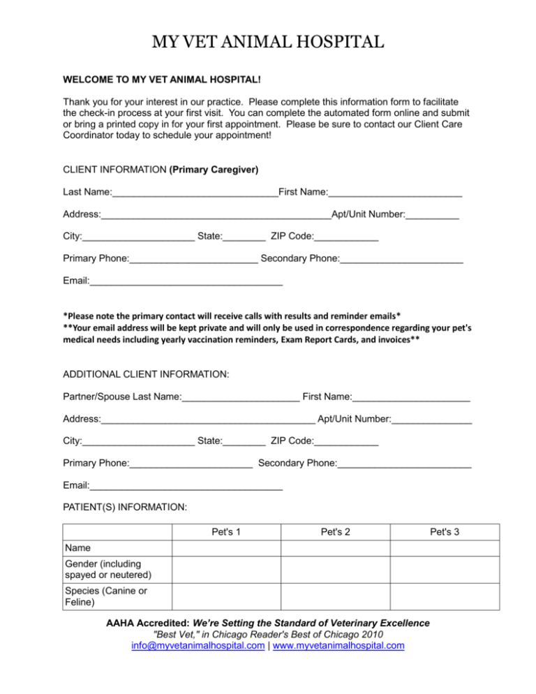 Printable Veterinary Hospitalization Treatment Sheet