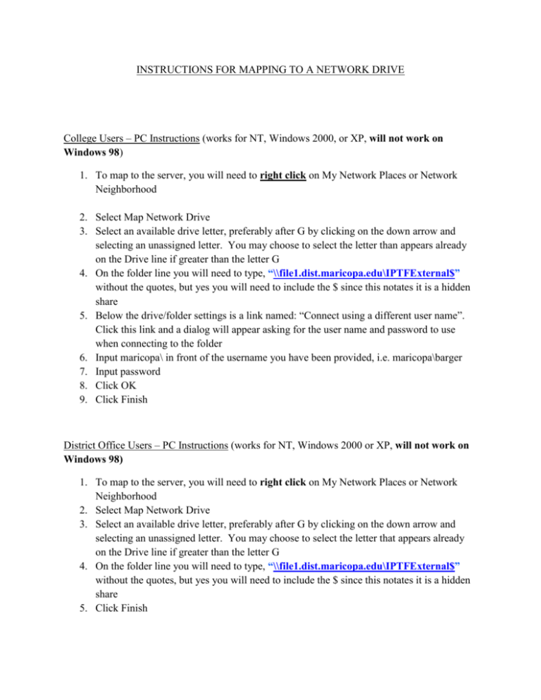 Instructions For Mapping To A Network Drive