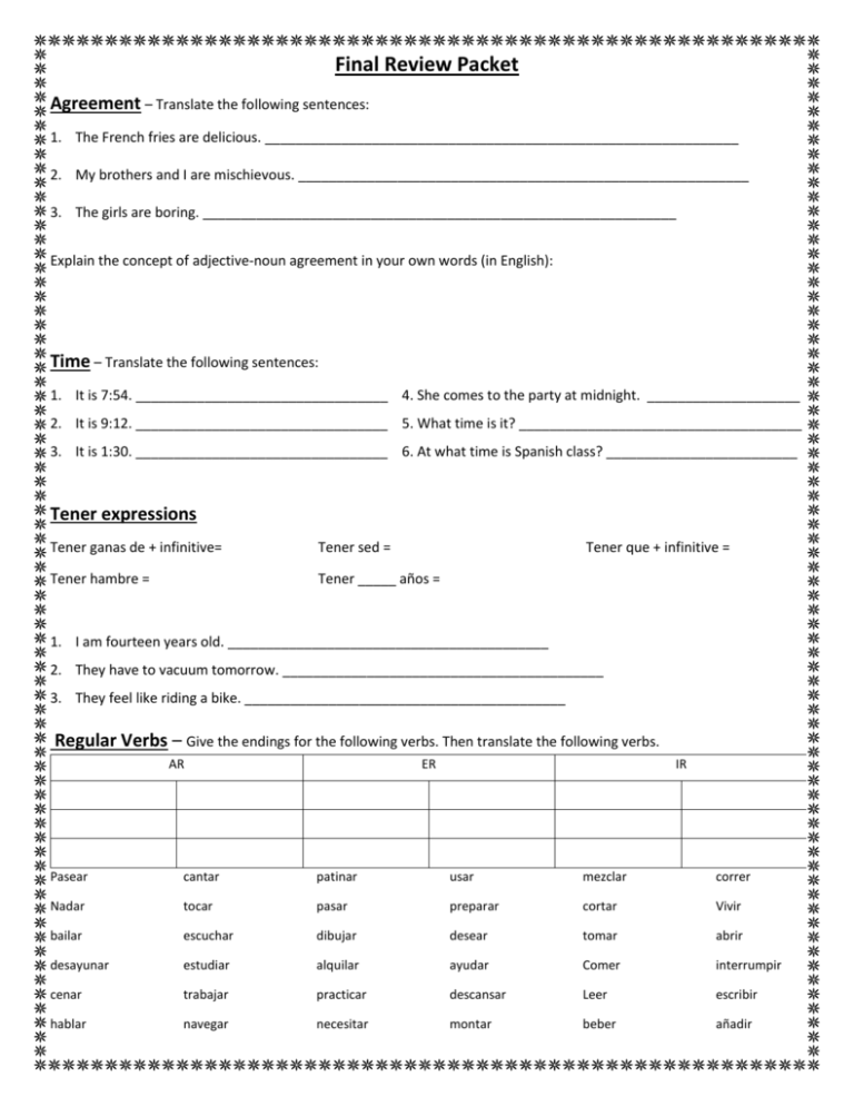 Final Review Packet Agreement Final Review Packet Agreement