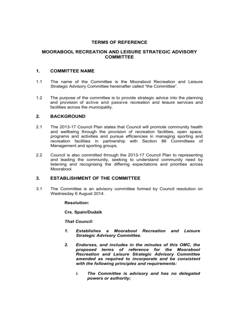 Terms of Reference - Moorabool Shire Council