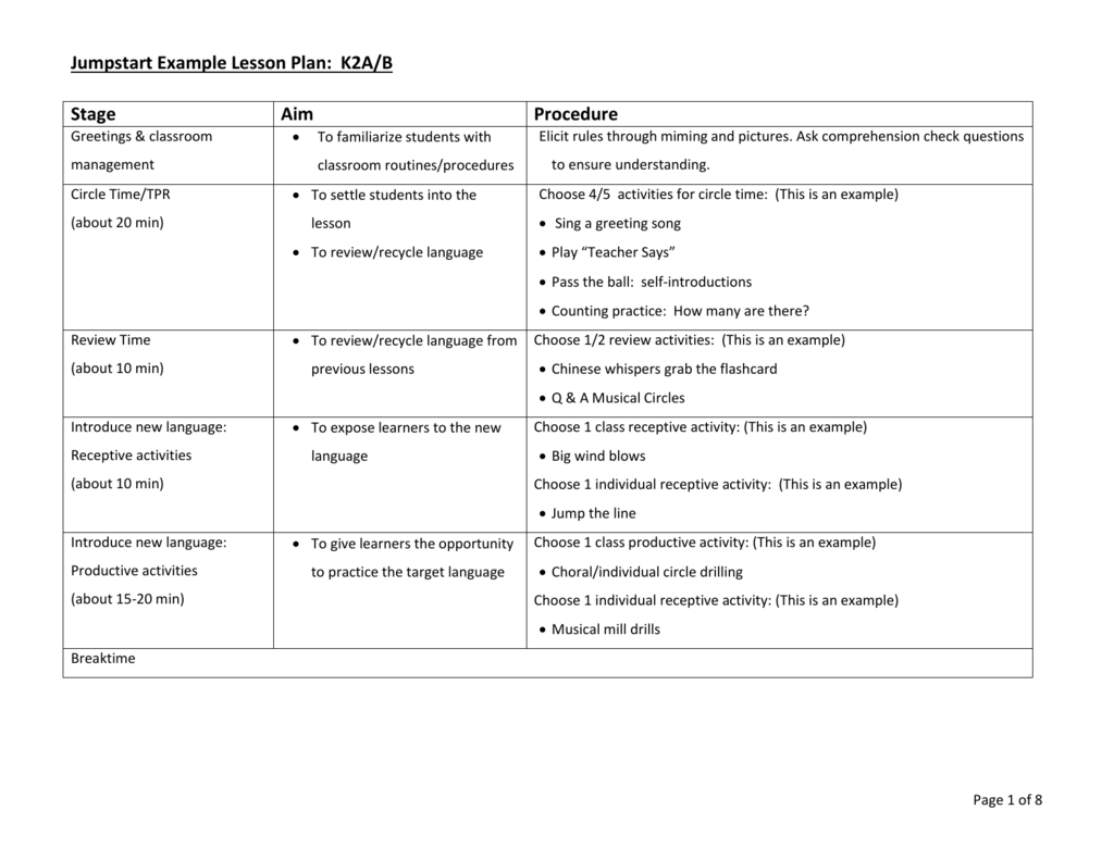 Jumpstart Example Lesson Plan