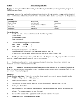 Reactivity of Metals Lab
