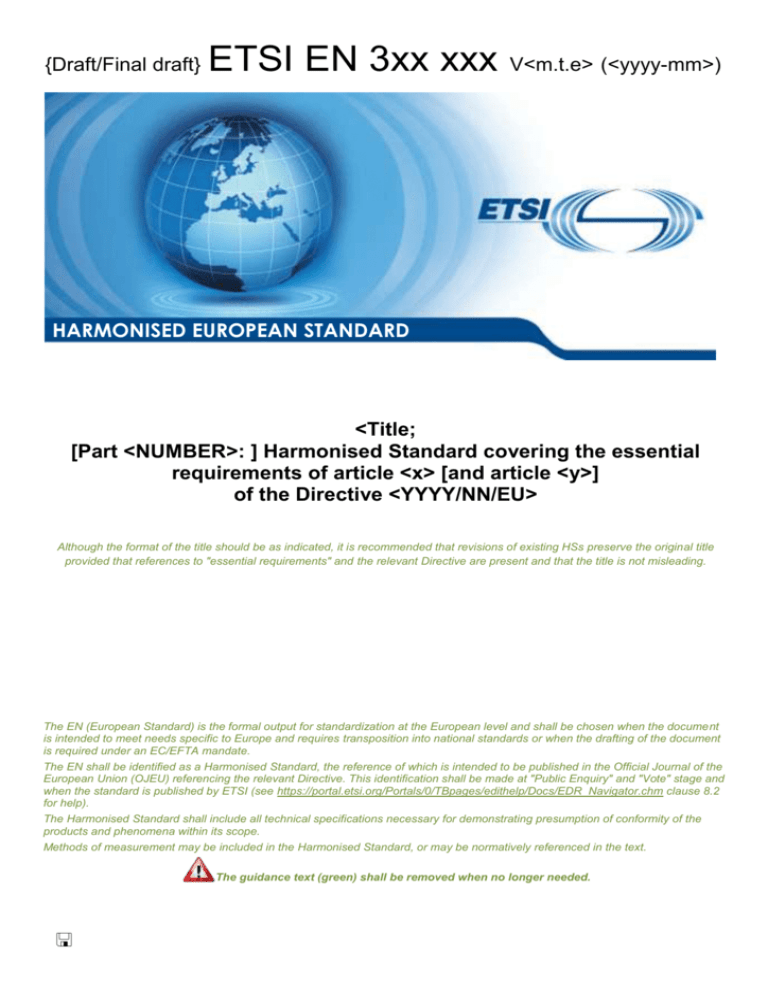 Harmonised Standard Skeleton Document