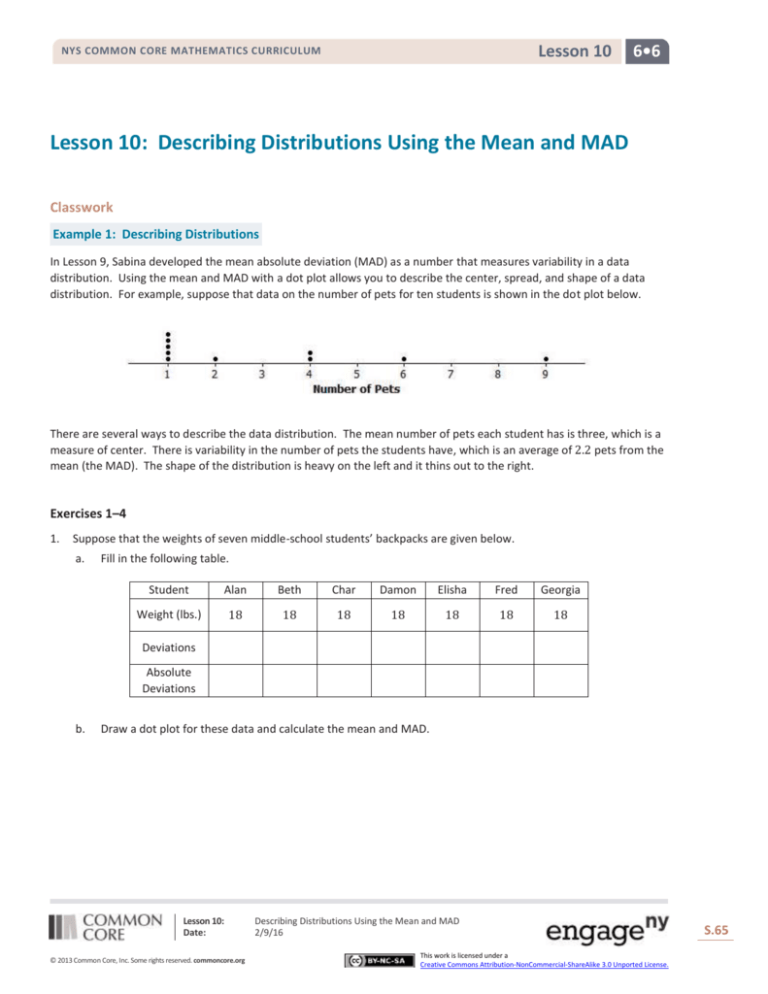 Grade 6 Mathematics Module 6, Topic B, Lesson 10 Grade 6 Mathematics Module 6, Topic B, Lesson 10