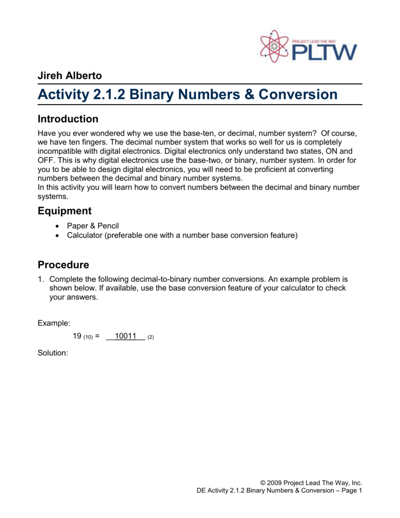 2 1 2 A Binary Numbers Conversion