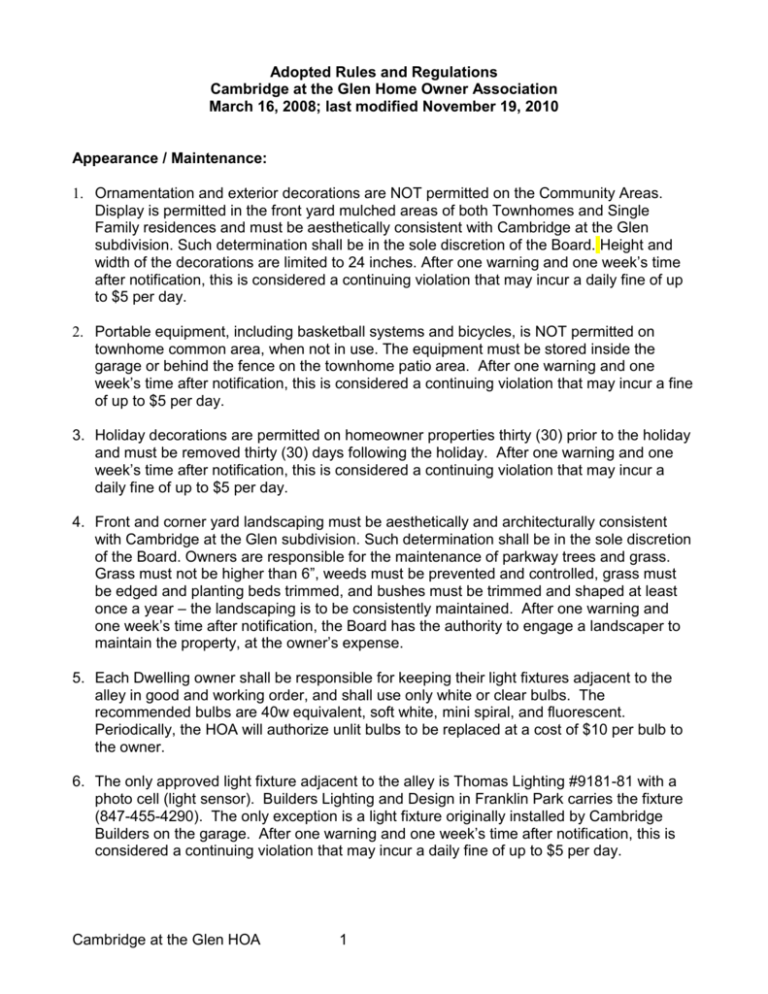 Adopted Rules And Regulations 2011 Adopted Rules And Regulations 2011