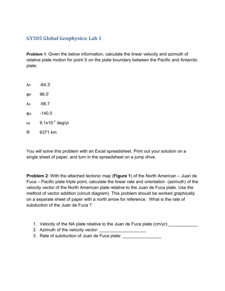Plate Motion Problem Set