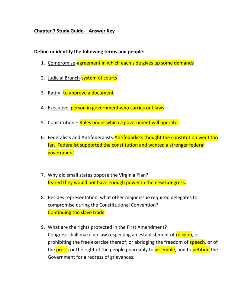 Ch 7 Study Guide Key