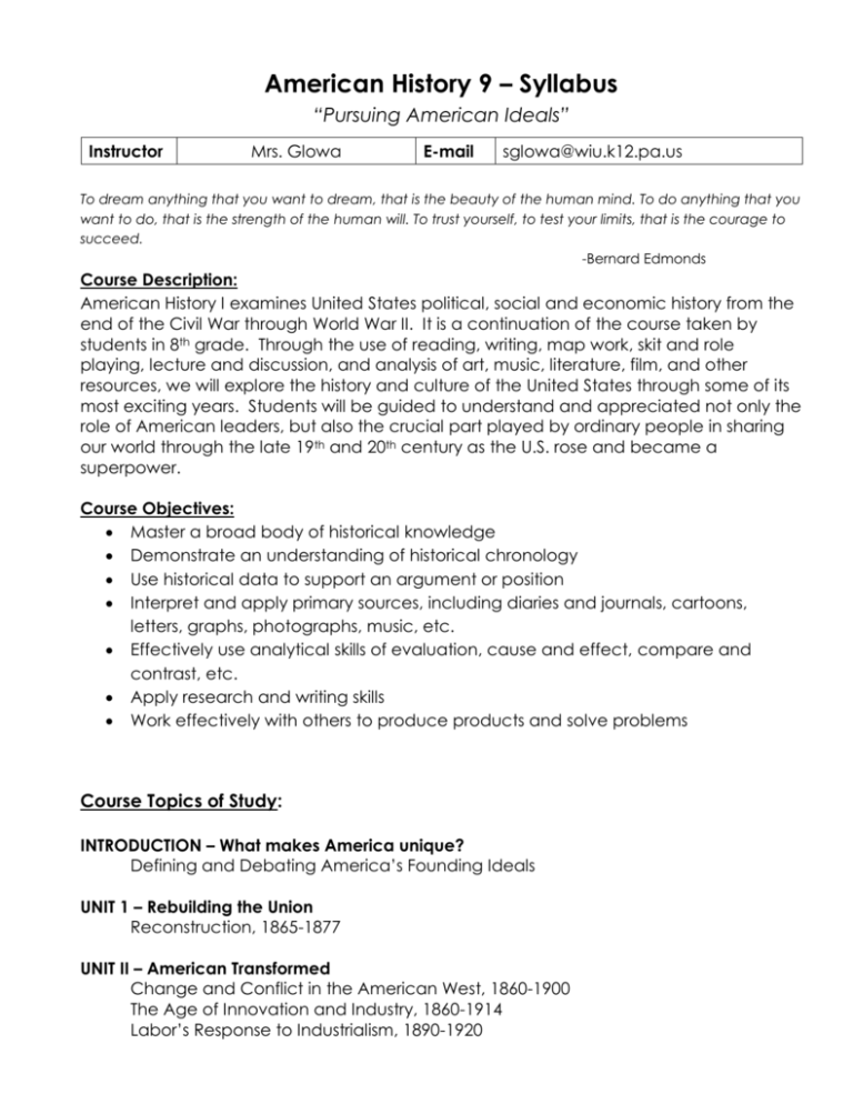 American History 9 Syllabus