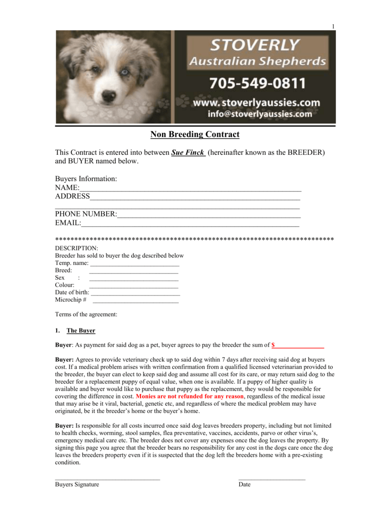 Non Breeding Contract