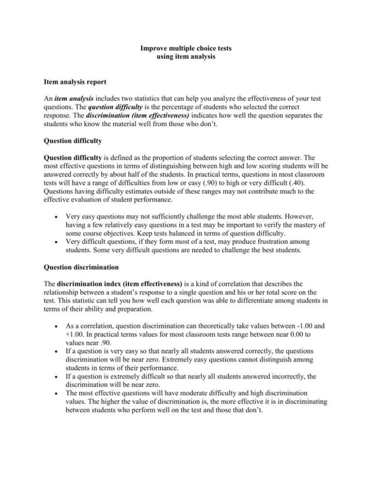 Item Analysis Report Item Analysis Report