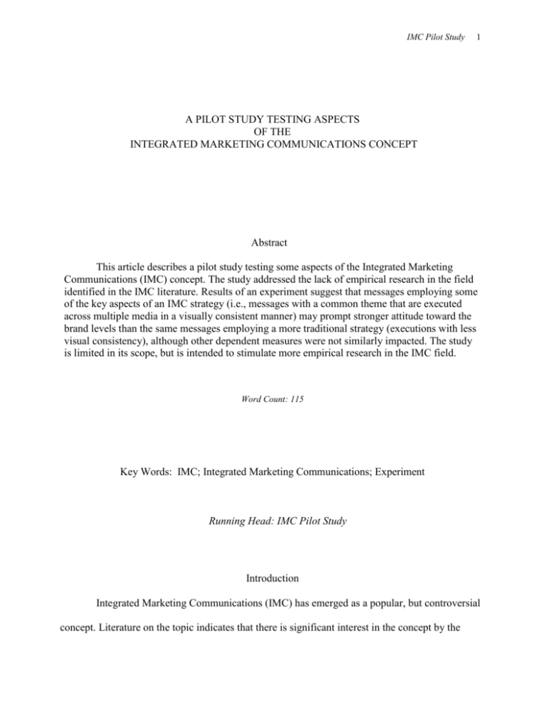 A Pilot Study Testing Aspects A Pilot Study Testing Aspects
