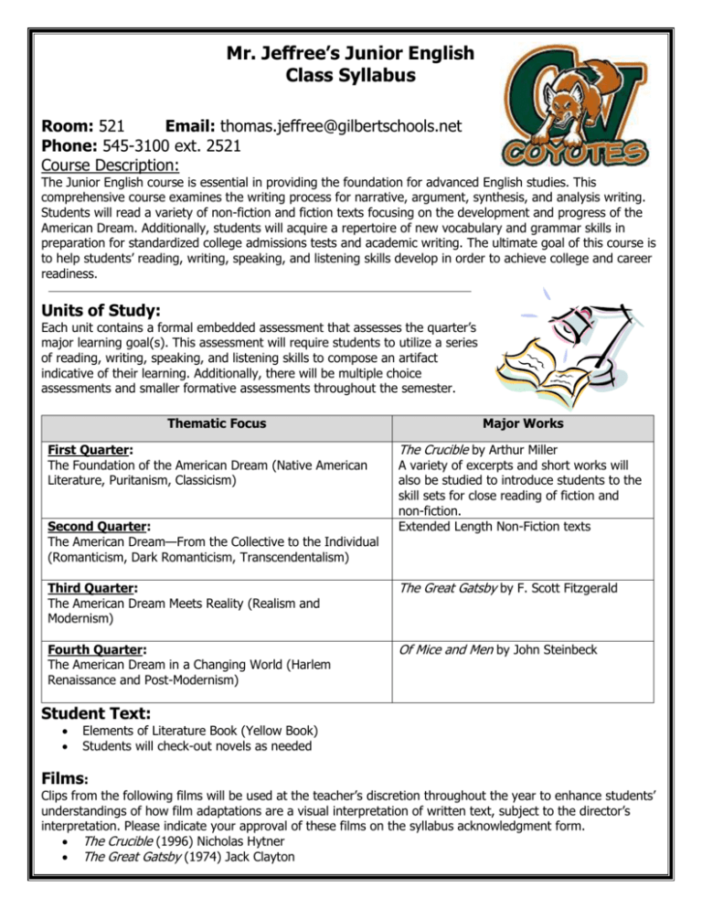 Jeffree Junior English Syllabus