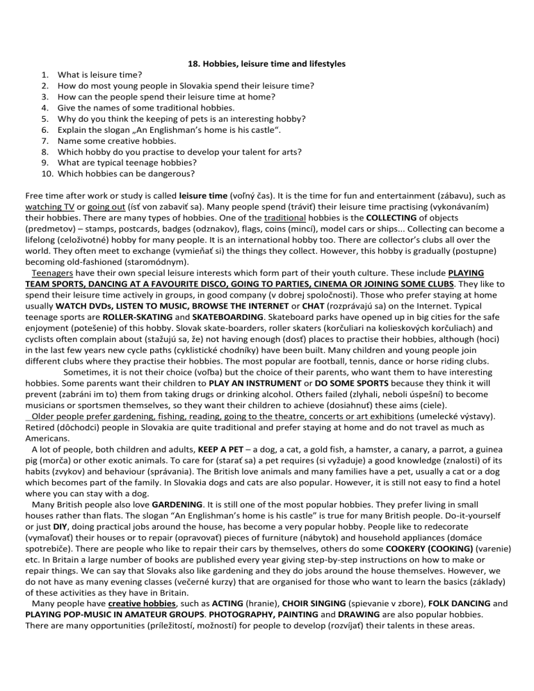 18 Hobbies Leisure Time And Lifestyles What Is Leisure Time How Do