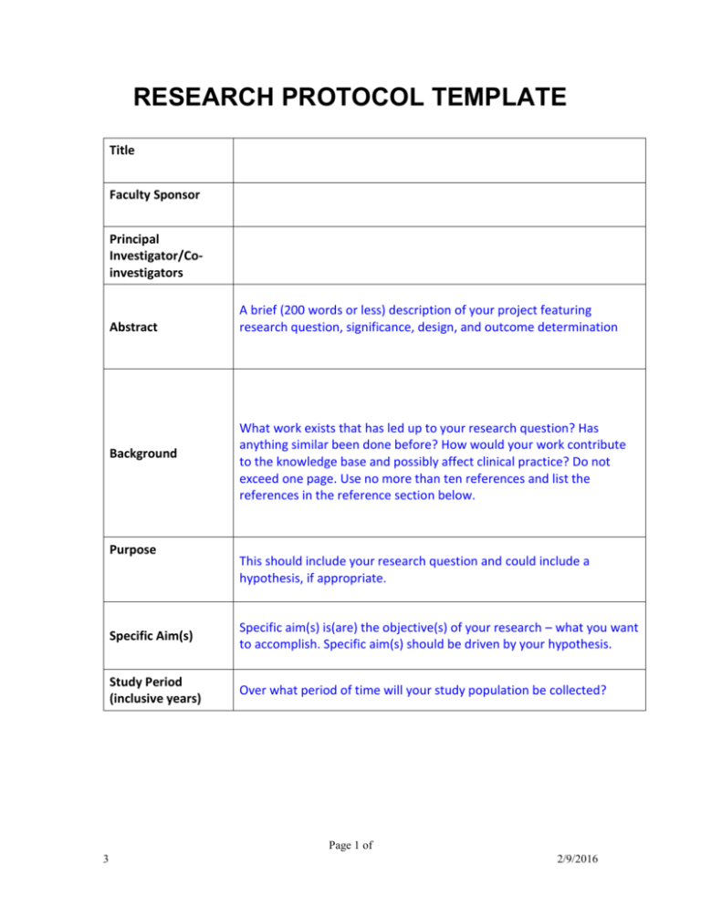 Research Protocol Template Research Protocol Template