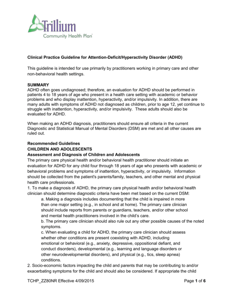 ADHD Clinical Practice Guideline
