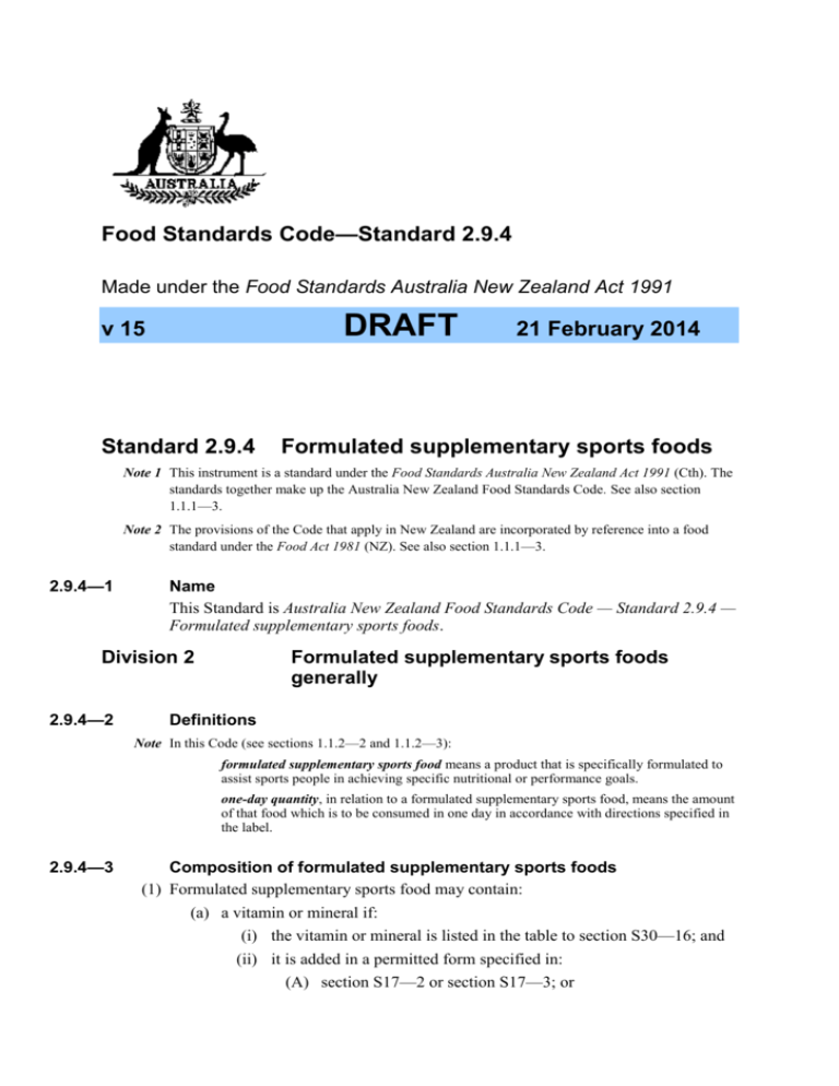 Normal Food Standards Australia New Zealand