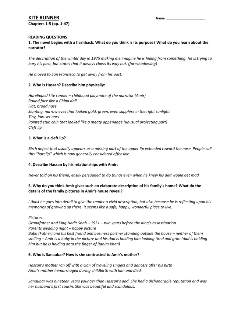 Reading Comprehension Questions ANSWERS
