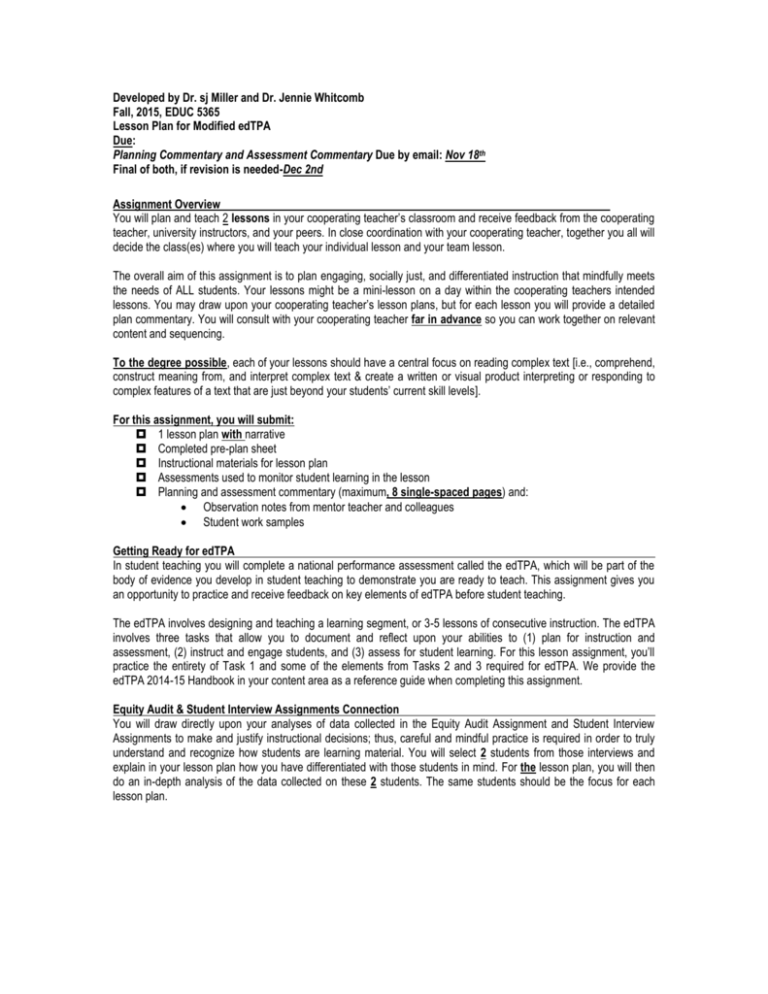 Edtpa Sample Lesson Plan