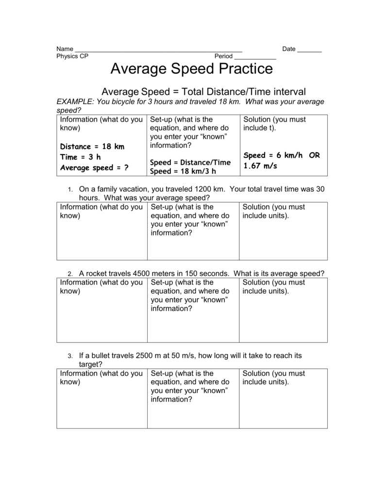Average Speed Practice Problems