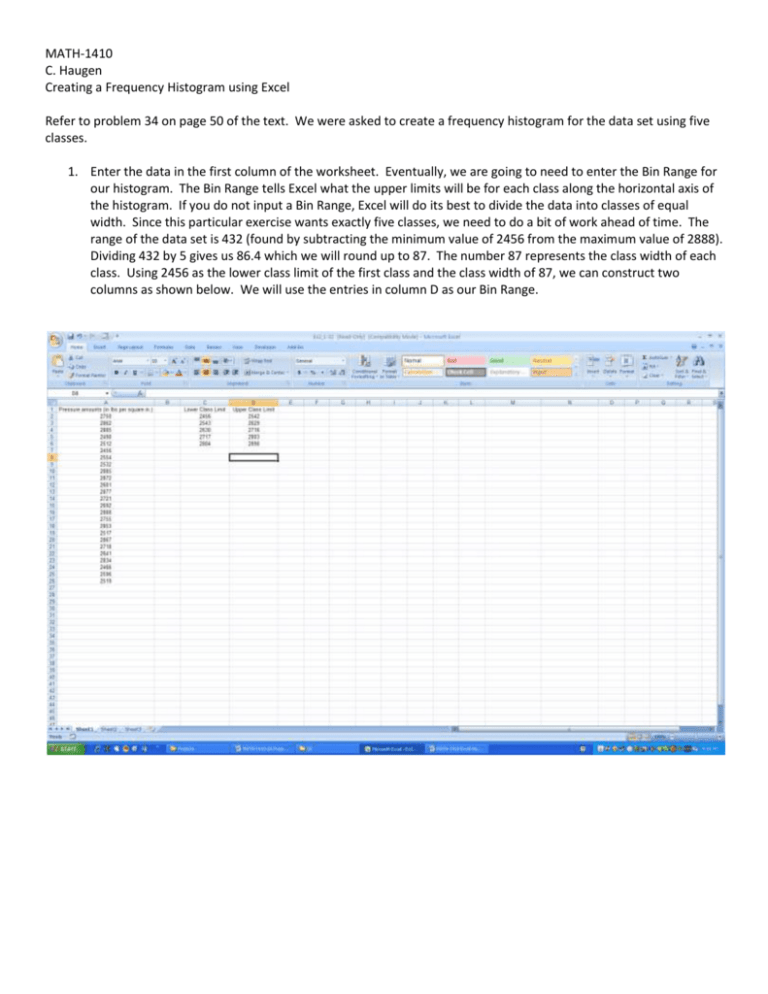 Using Excel To Create A Frequency Histogram