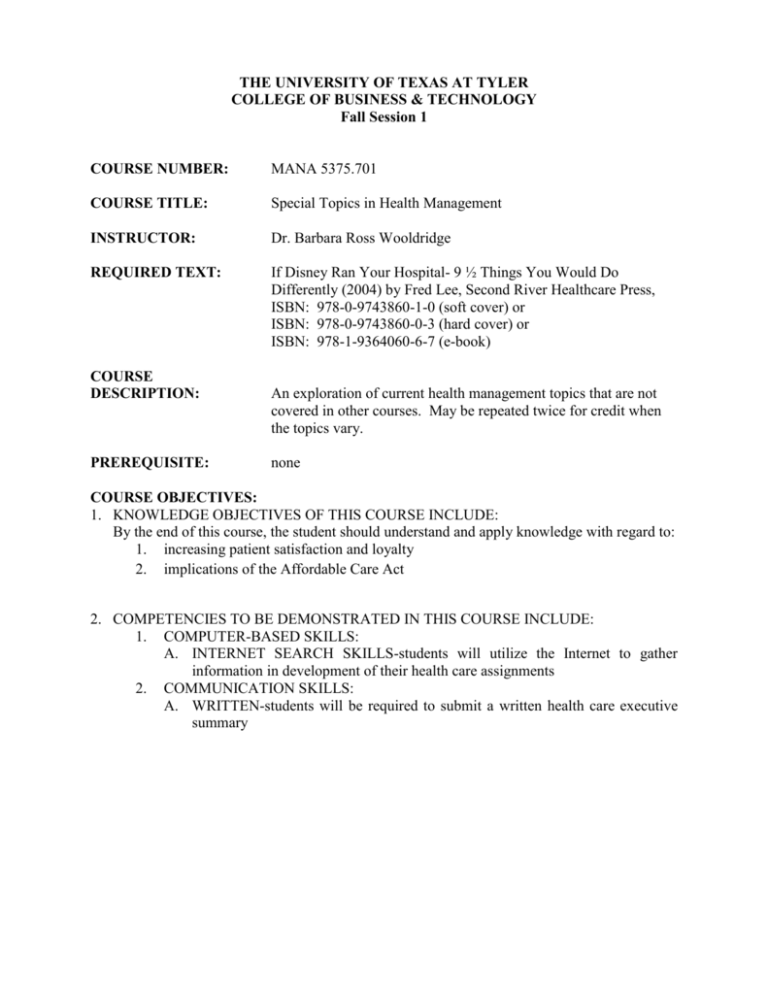Special Topics In Health Management