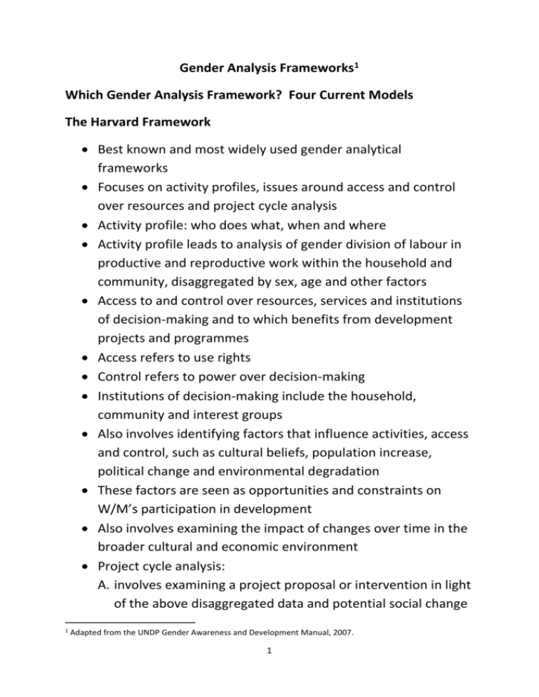 4 Gender Analysis Frameworks
