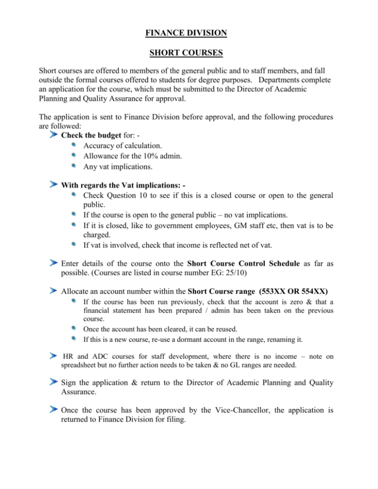 Short Course Procedure