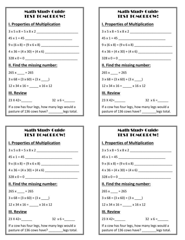 I Properties Of Multiplication