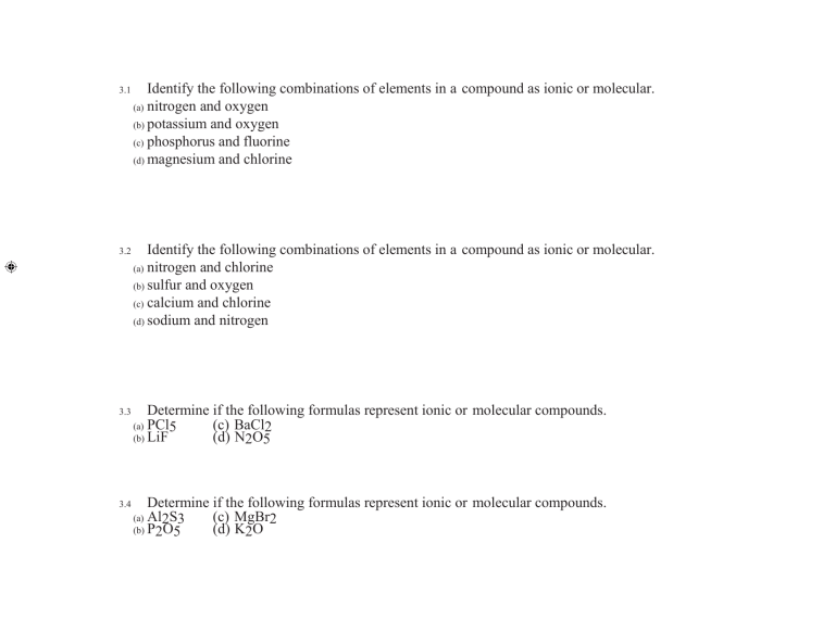 Chapter 3 In Class Exercises