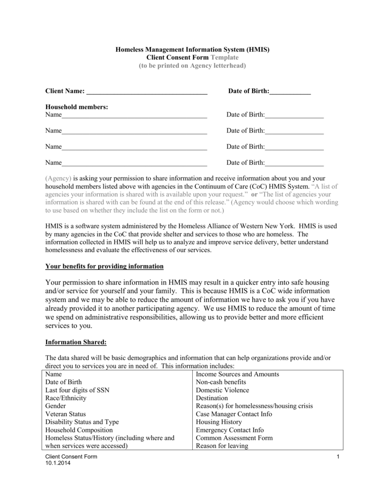 HMIS Client Consent Form Updated 10 1 14