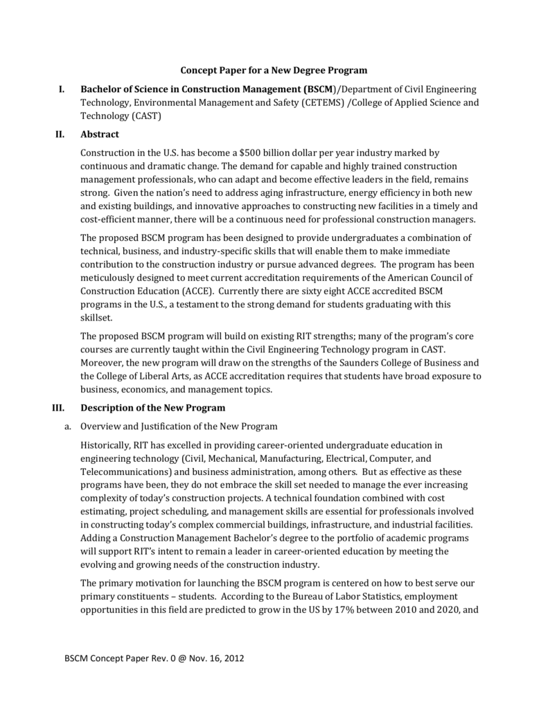 Concept Paper For A New Degree Program Bachelor Of Science In