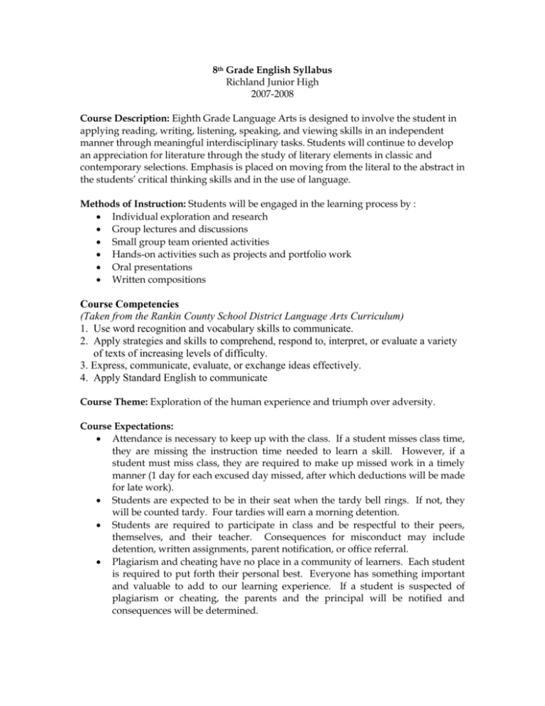 8th Grade English Syllabus