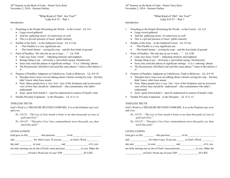 Sermon Outline Luke Week 36