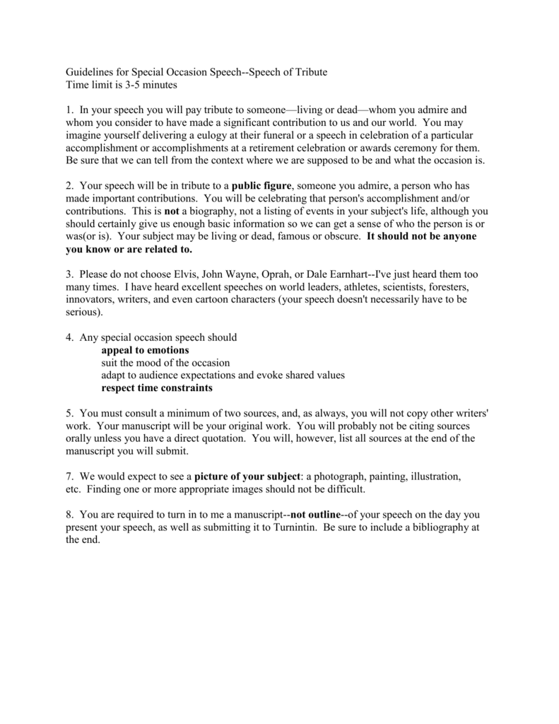 Guidelines For Special Occasion Speech 