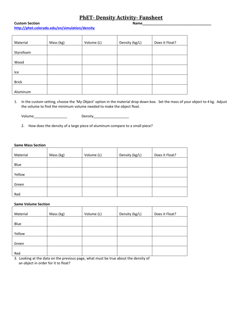 PhET Density Activity PhET Density Activity