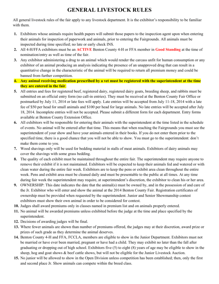 General Livestock Rules General Livestock Rules