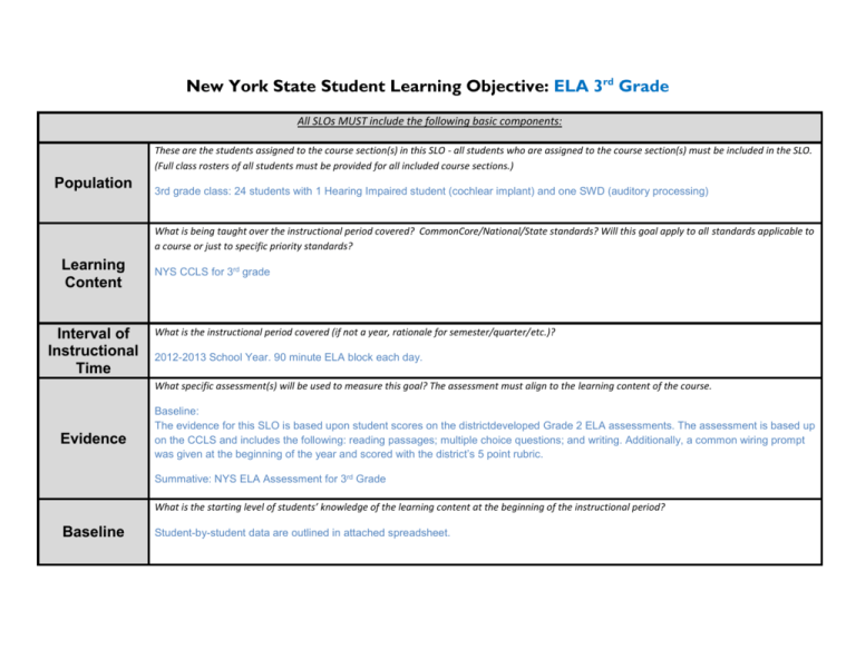 New York State Student Learning Objective Template New York State Student Learning Objective Template