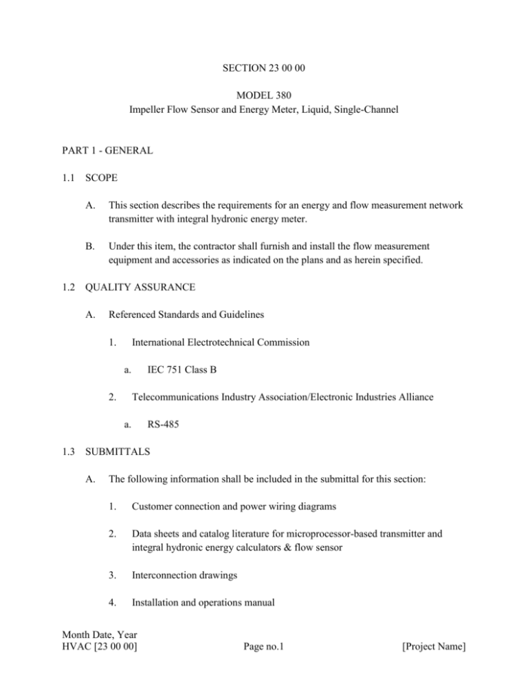 Engineering Specifications CSI Format 