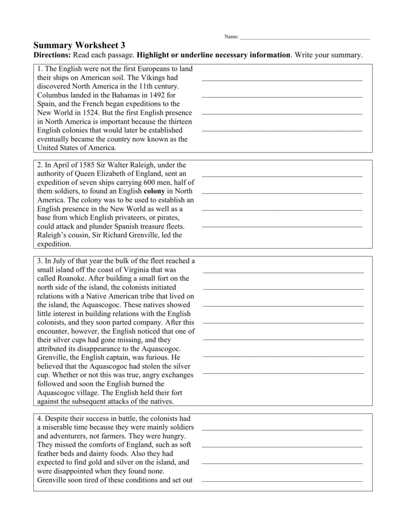 Summary Worksheet 3 RTF