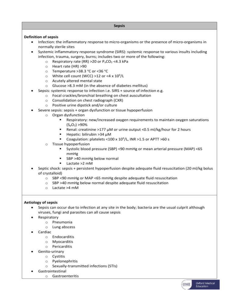 Sepsis - Oxford Medical Education