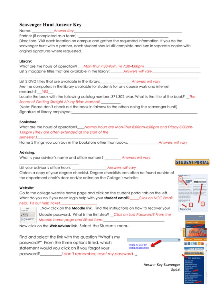 Scavenger Hunt Answer Key Scavenger Hunt Answer Key