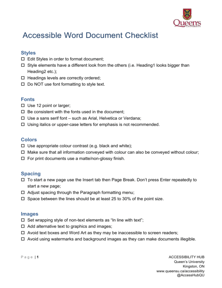 Accessible Word Document Checklist