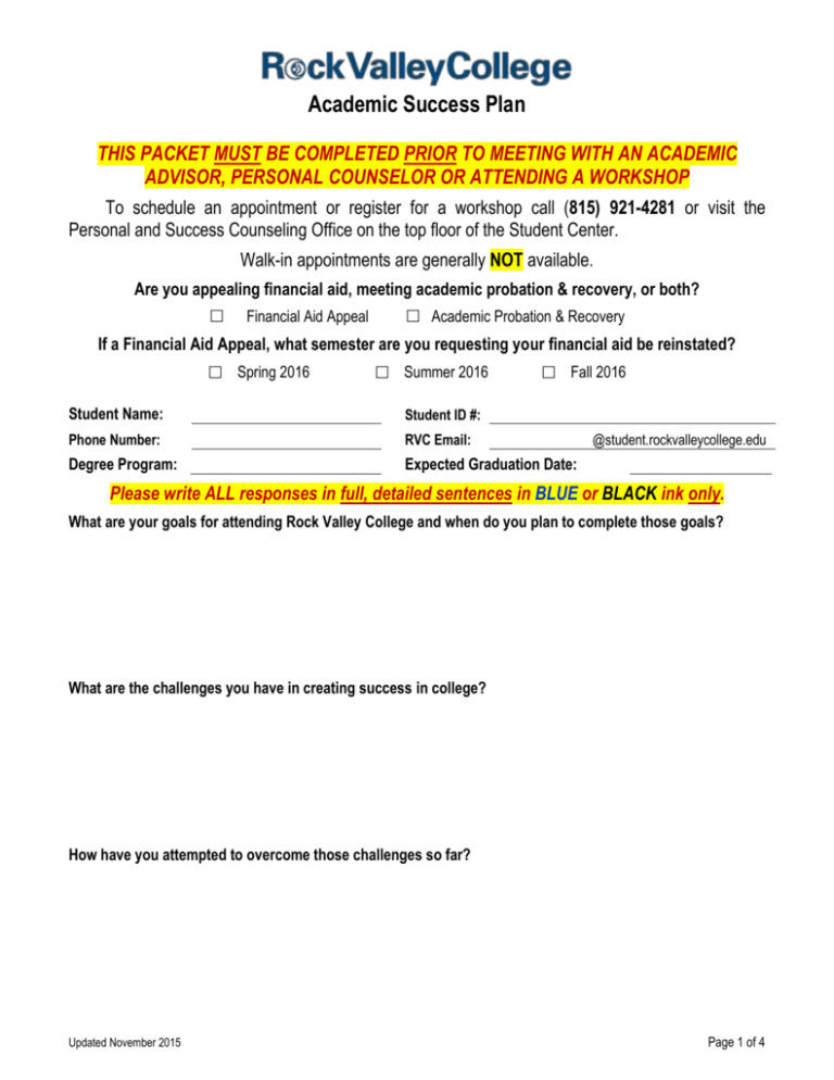 Academic Success Plan Academic Success Plan