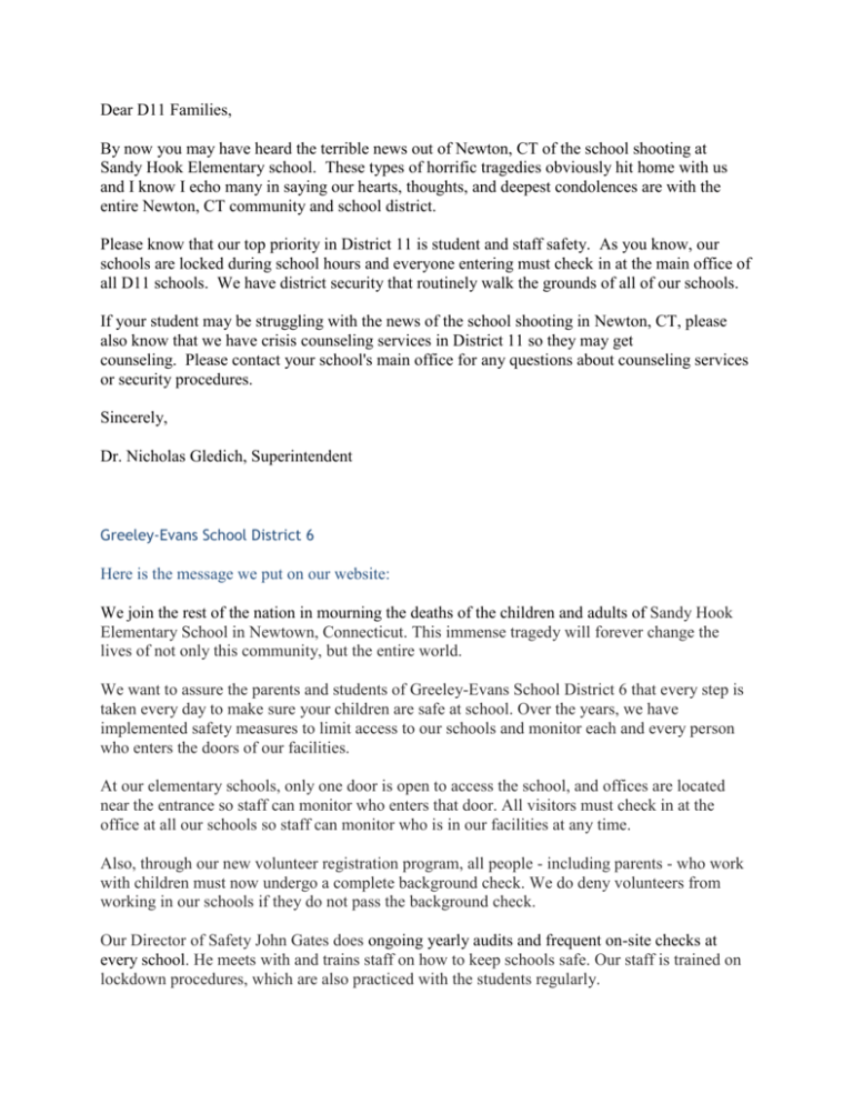 Sample District Letters to Families